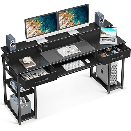 Amazon.com: ODK Computer Desk with Keyboard Tray and Drawers, 63 inch ...