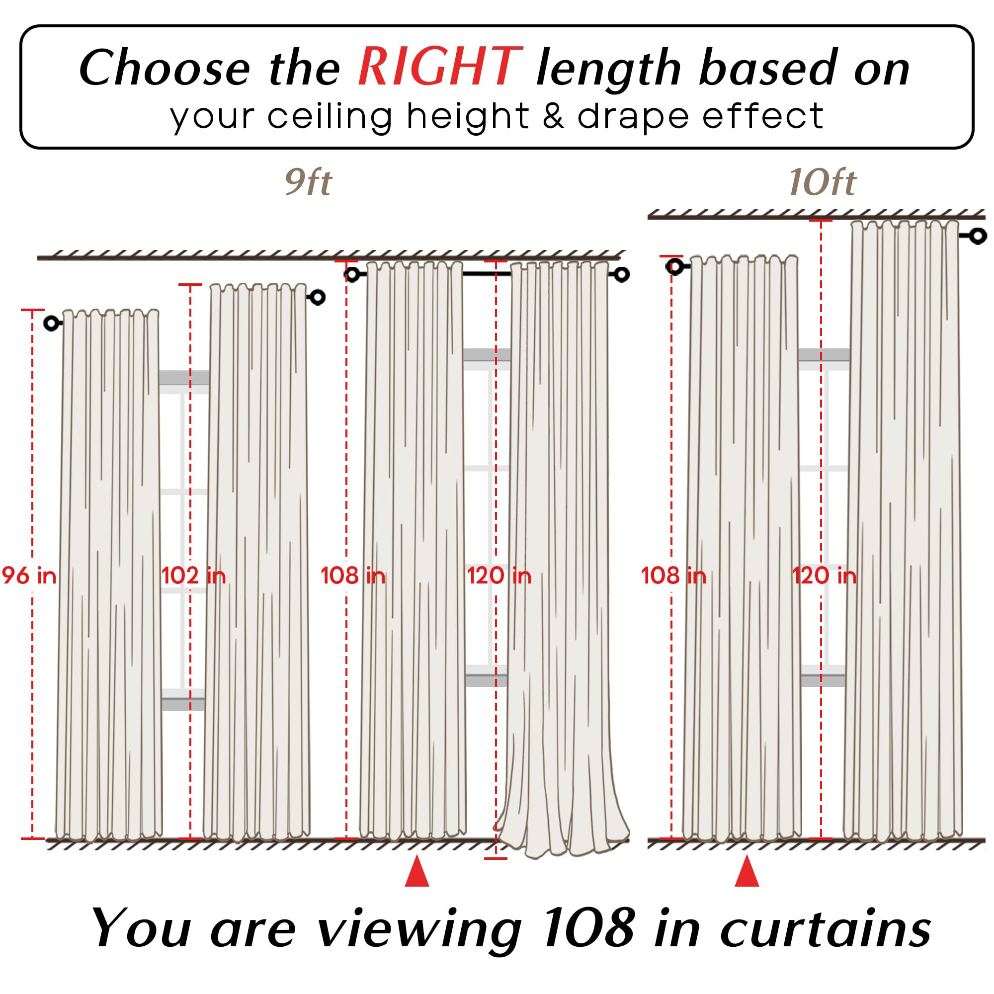 PANELSBURG Long Curtain Panels 108 Inches Set of 2,Blackout Linen ...