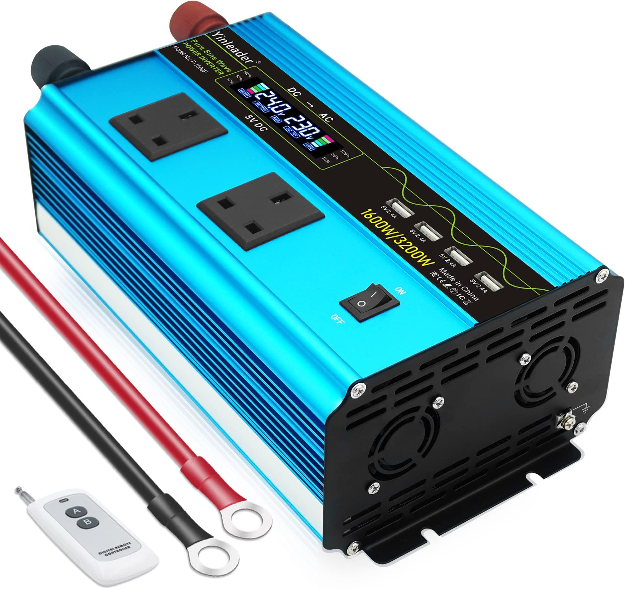 YQ Power Inverter 12V to 240V 3500W/7000W (Peak) Converter USB LCD ...