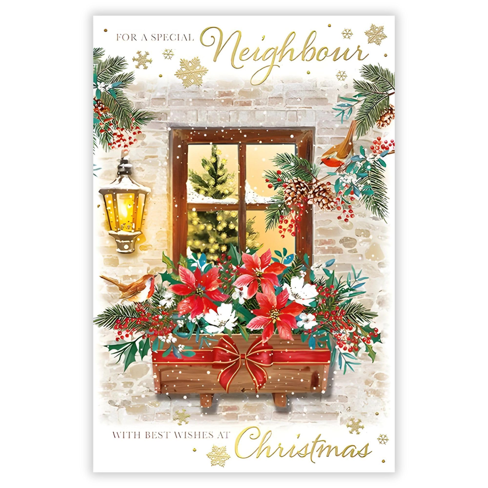 Neighbour Christmas Card - To a Special Neighbour - Robins on a Floral ...