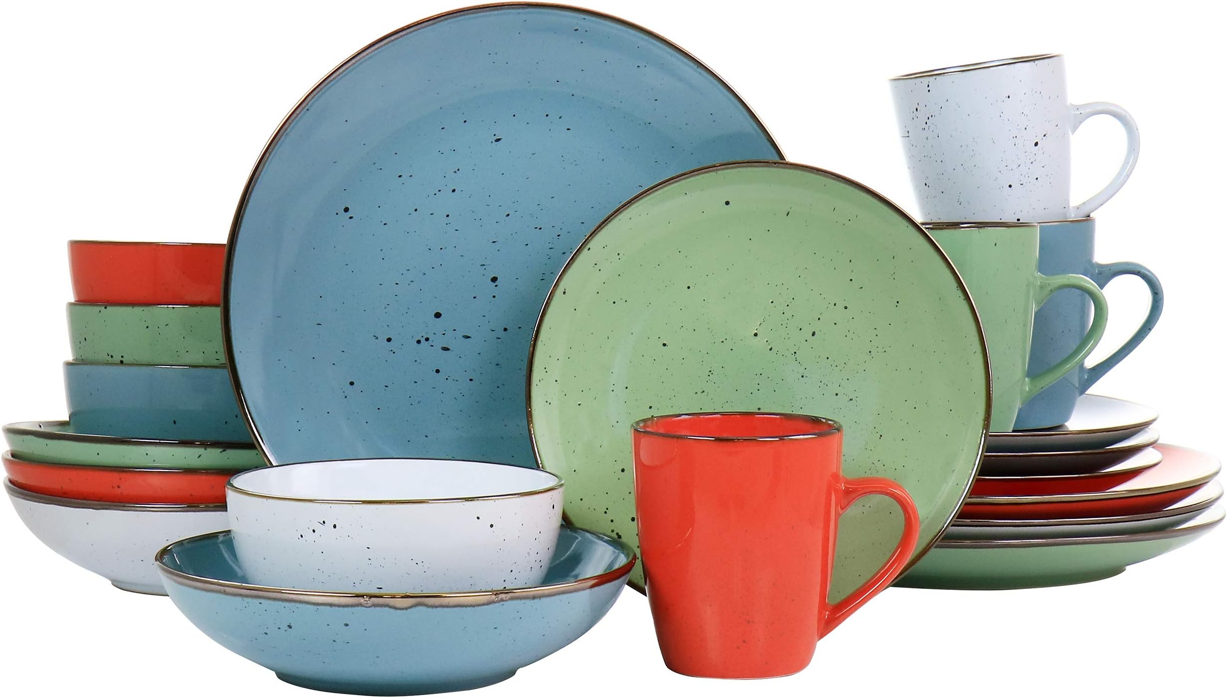 Amazon.com | Gibson Color Speckle 28 Piece Mix and Match Dinnerware ...
