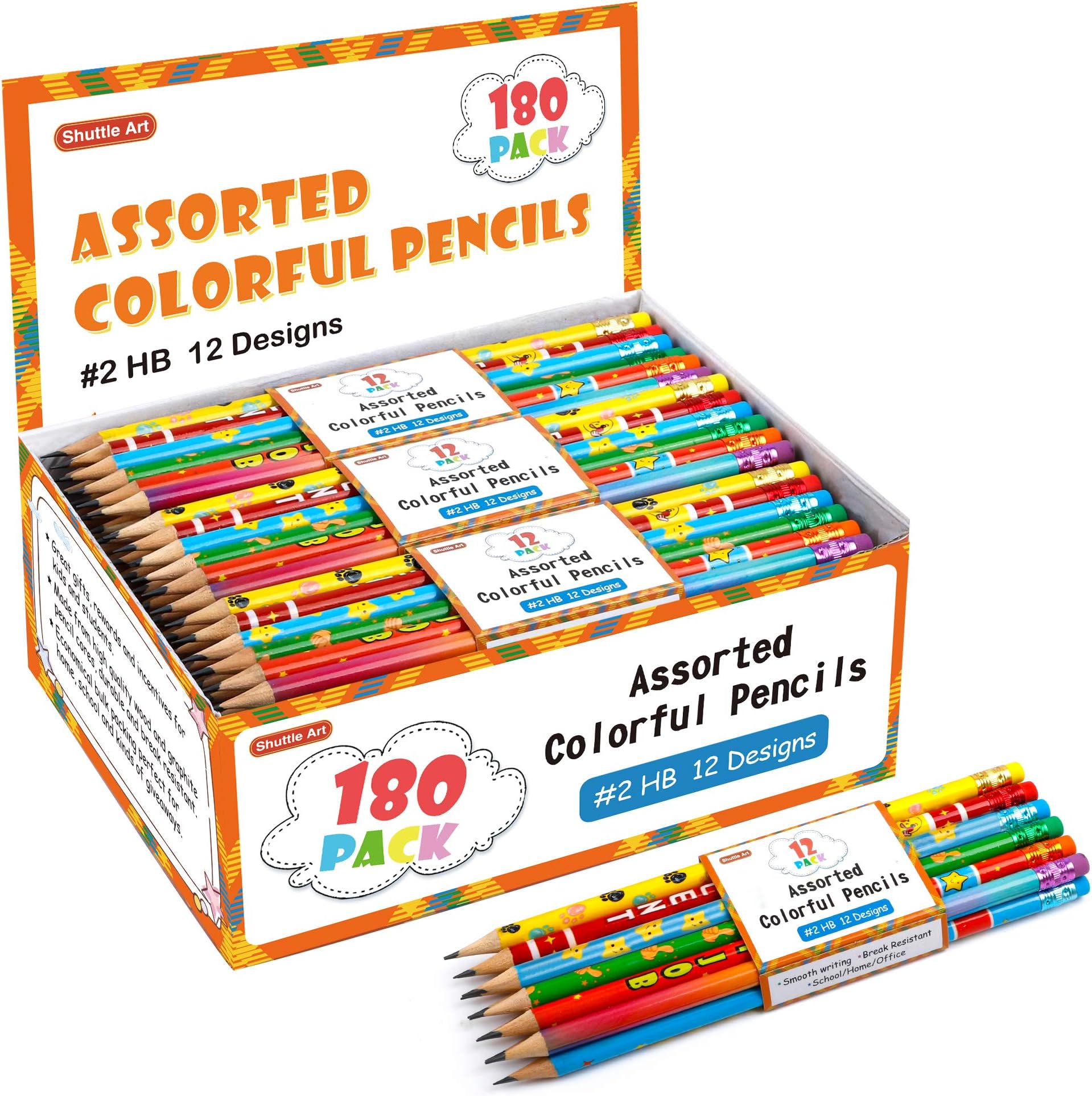 Shuttle Art Assorted Colorful Pencils, 180 Pack Kids Pencils Bulk with ...