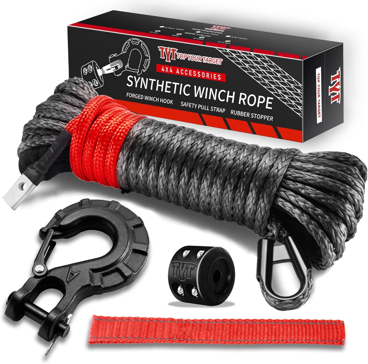 Amazon.com: TYT Off-Road Winch Rope Kit - 1/4" x 50', 9650 Lbs - Black ...