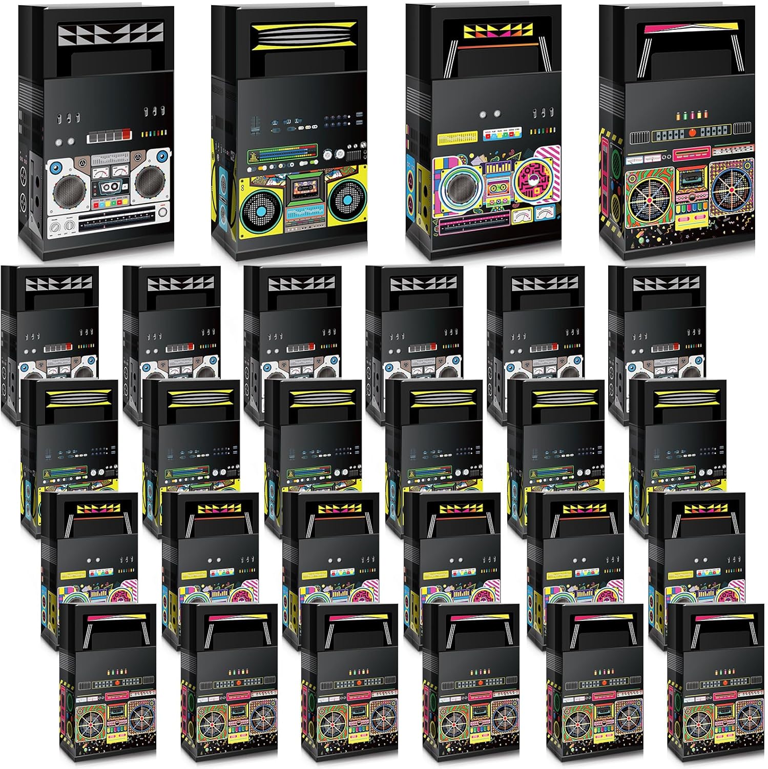 24 Pieces 80s 90s Party Favor Bags Novelty Boom Box Favors Gift Treat ...