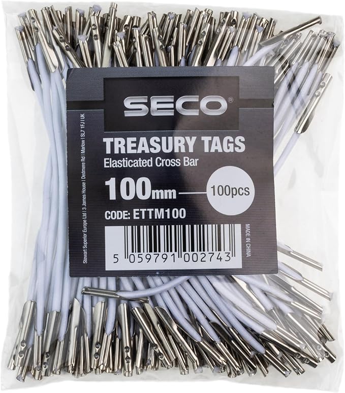 Seco Elasticated Cross Bar Treasury Tags Metal End, 100mm, Pack of 100 ...