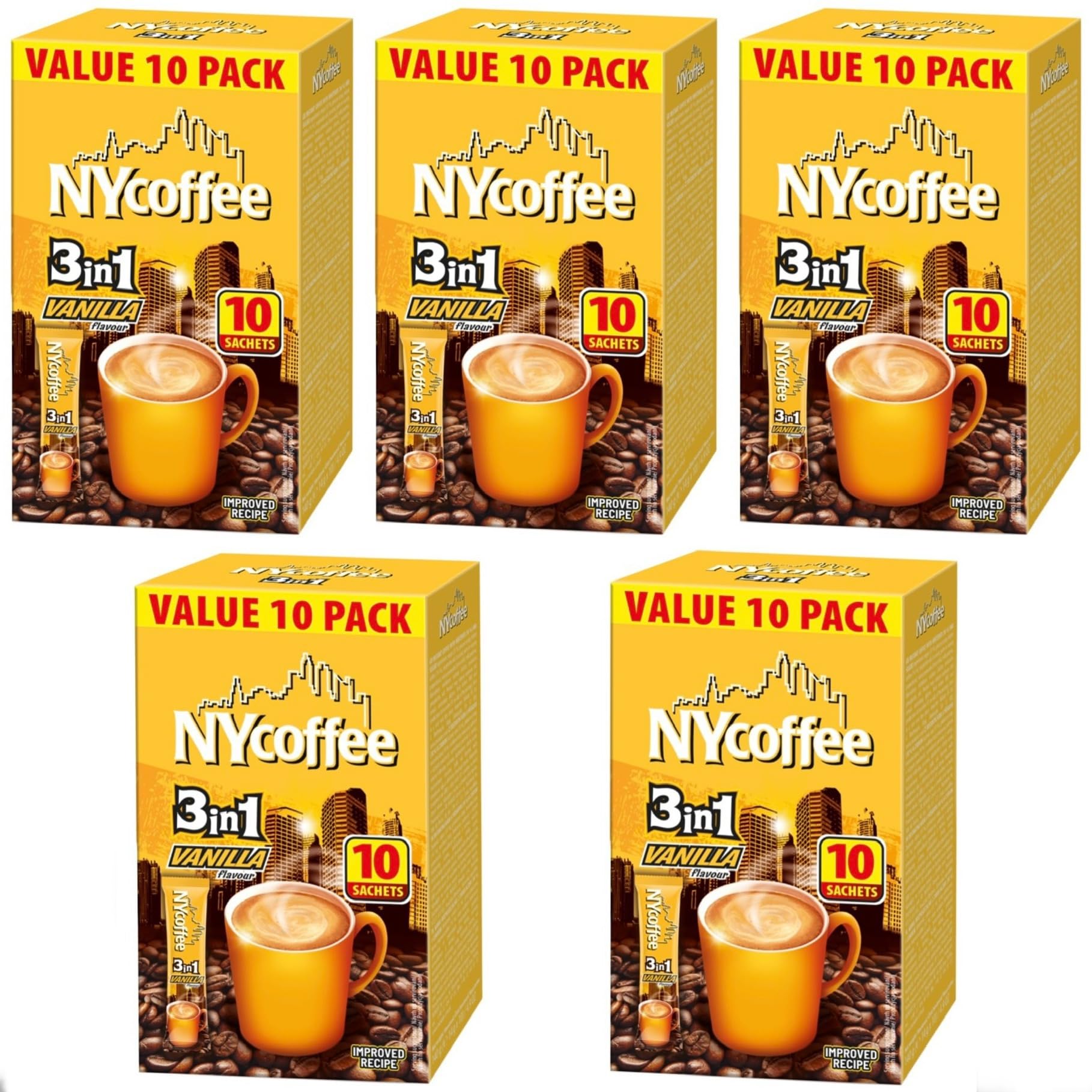 NY Coffee 3 in 1 Vanilla (50 Sachet in Total) 10 Sachet x 5pack ...