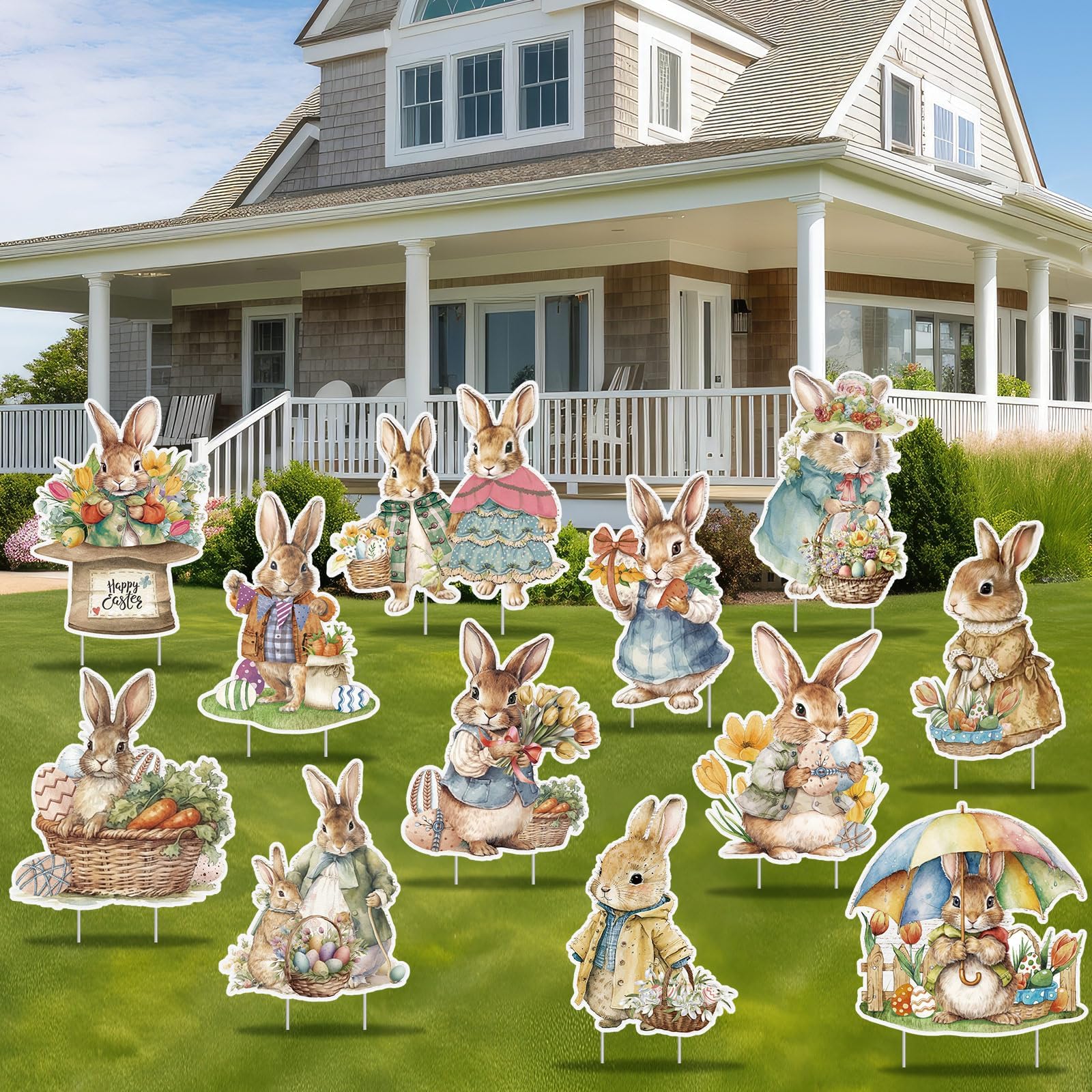 Amazon.com : 2 Pack Easter Yard Signs Vintage Bunnies Outdoor Lawn ...