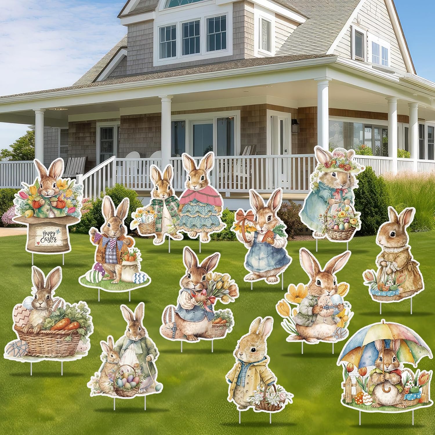 Amazon.com : Menkxi 12 Pcs Easter Bunny Yard Signs Decorations Cute ...