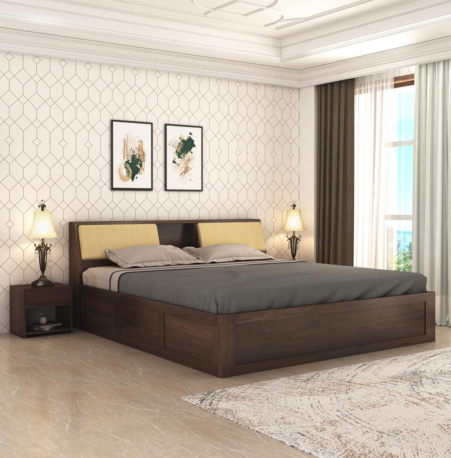 SONA ART & CRAFTS Hades Sheesham Wood Queen Size Bed with Storage Box ...