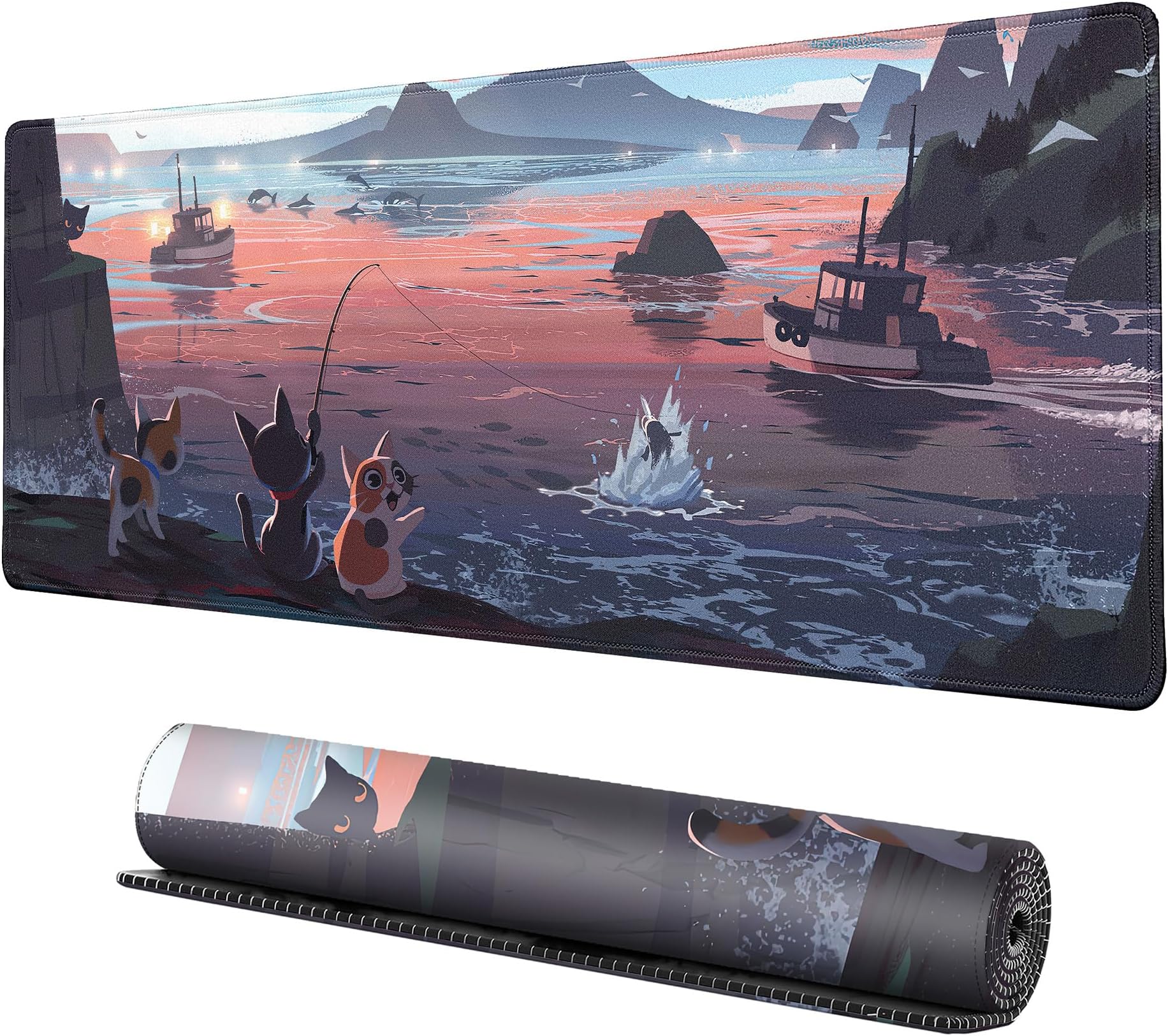 Amazon.com: Funny Black Cat Mouse Pad, Abstract Quirky Cat and Shark ...