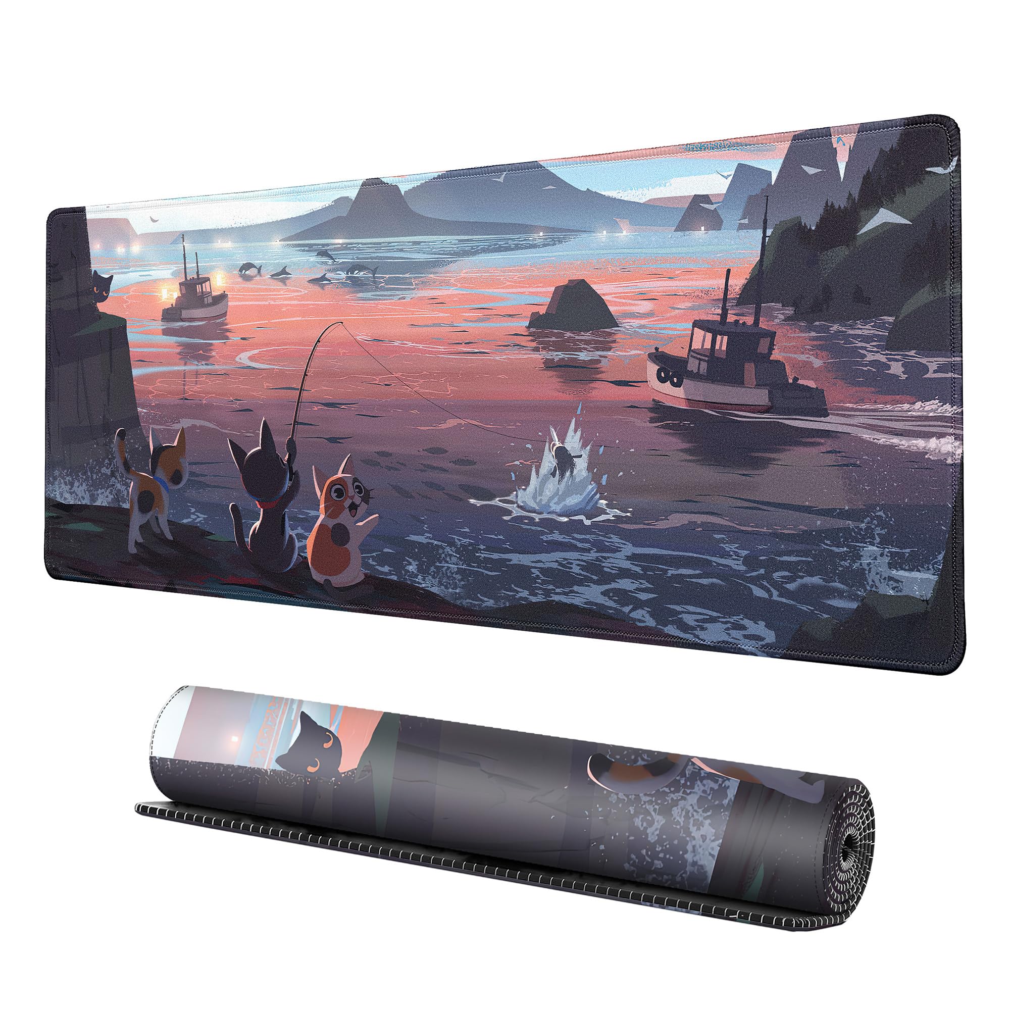 Amazon.com: Cat Fishing Large Gaming Mouse Pad for Desk,XL Big Mouse ...