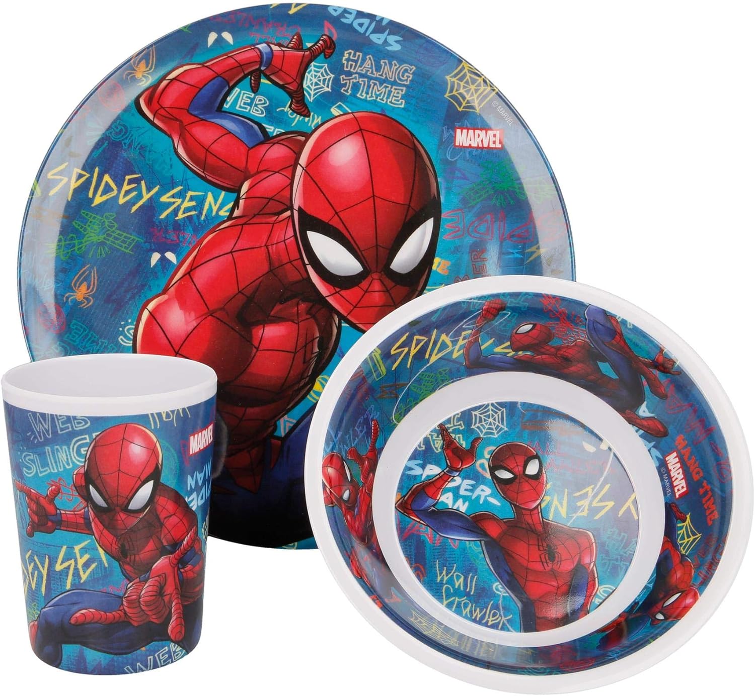 Official Spiderman Graffiti 3Pcs Coloured BPA Free Melamine Dining Set ...