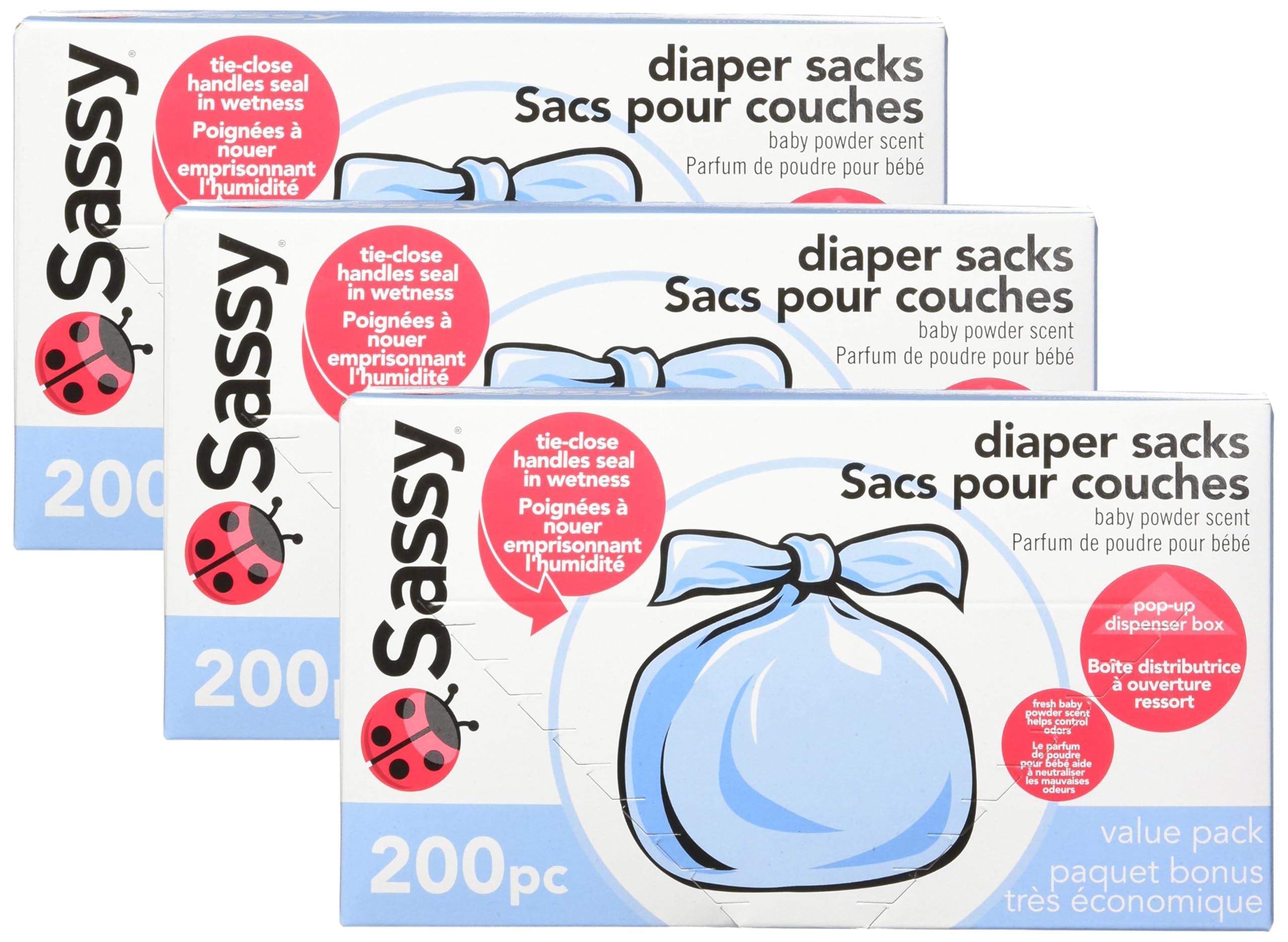 Amazon.com: Sassy Baby Disposable Diaper Sacks, 200 Count, Packaging ...