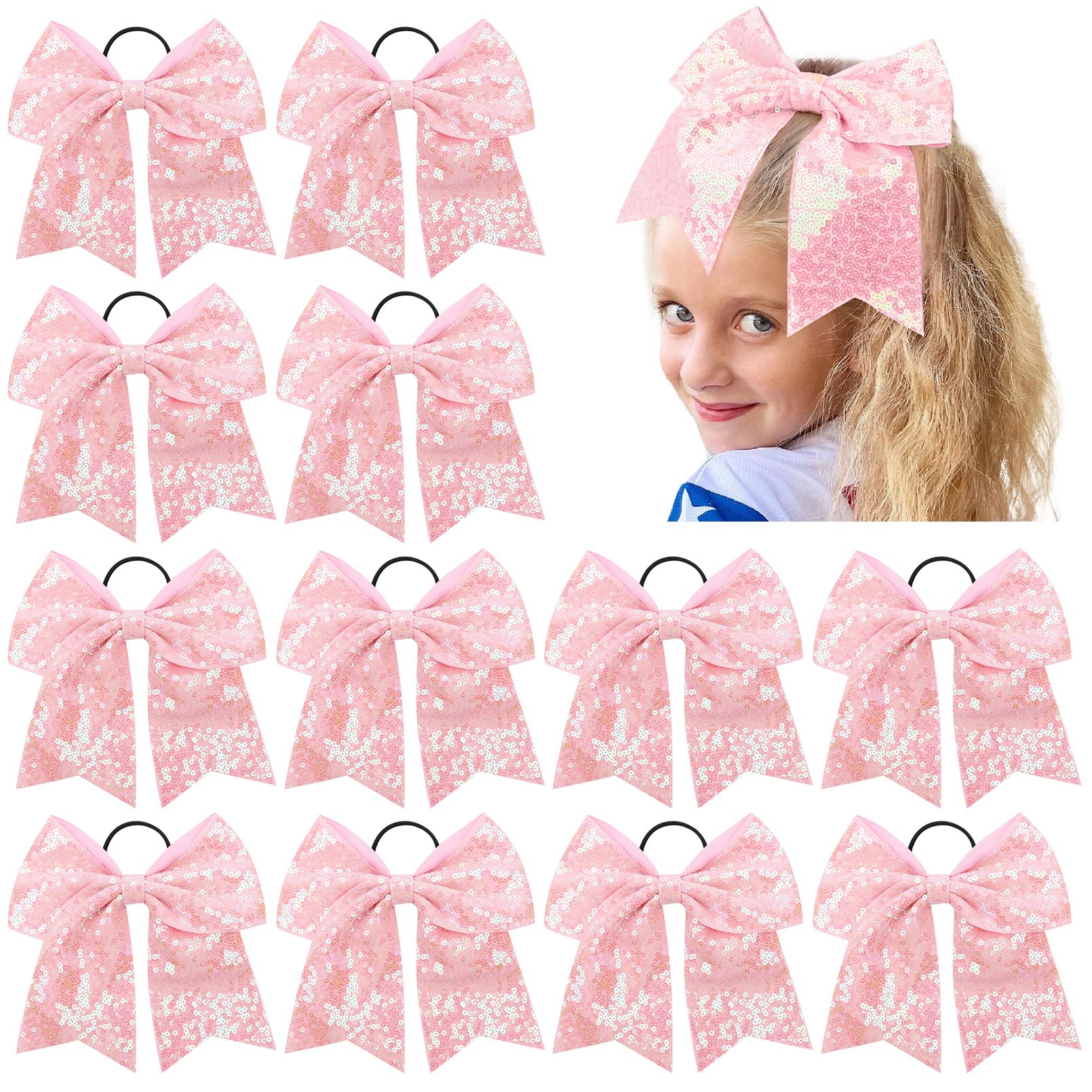 Pink Sparkle Cheer Bows