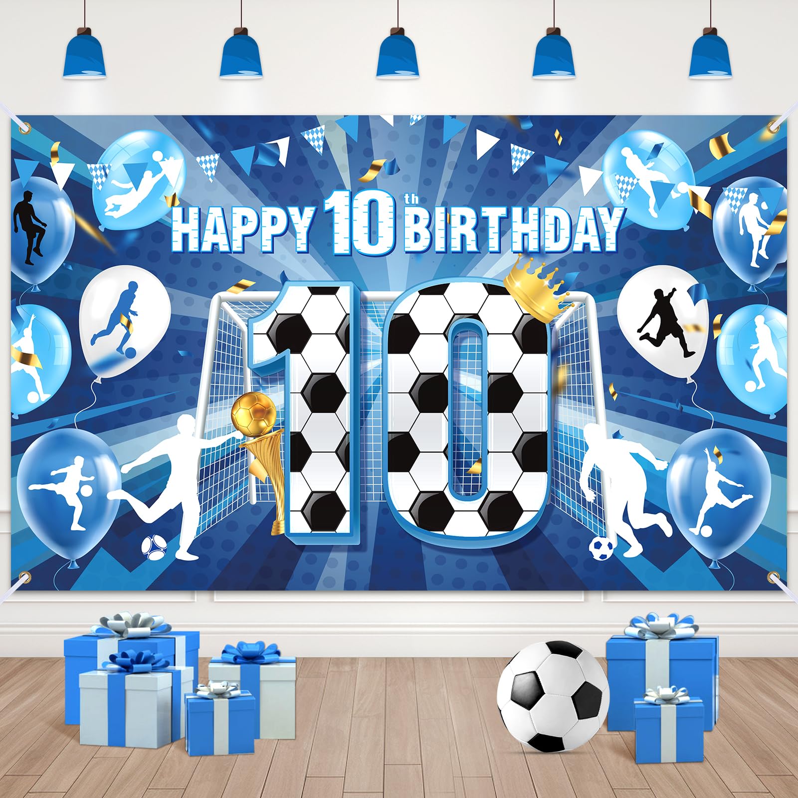 Amazon.com: Soccer 10th Birthday Party Decorations Blue Soccer Happy ...