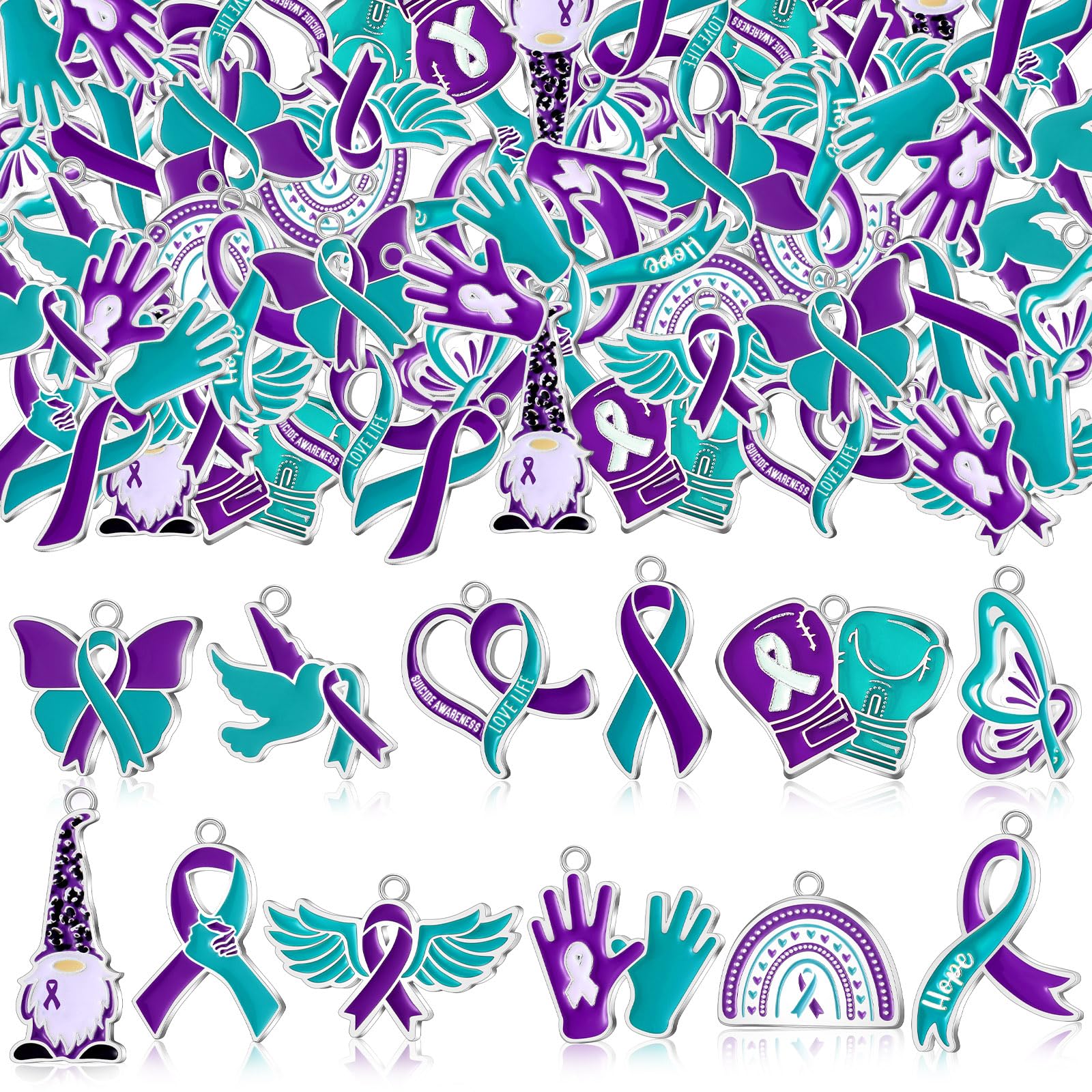 Amazon.com: Kenning 120 Pcs Suicide Awareness Charms Teal and Purple ...