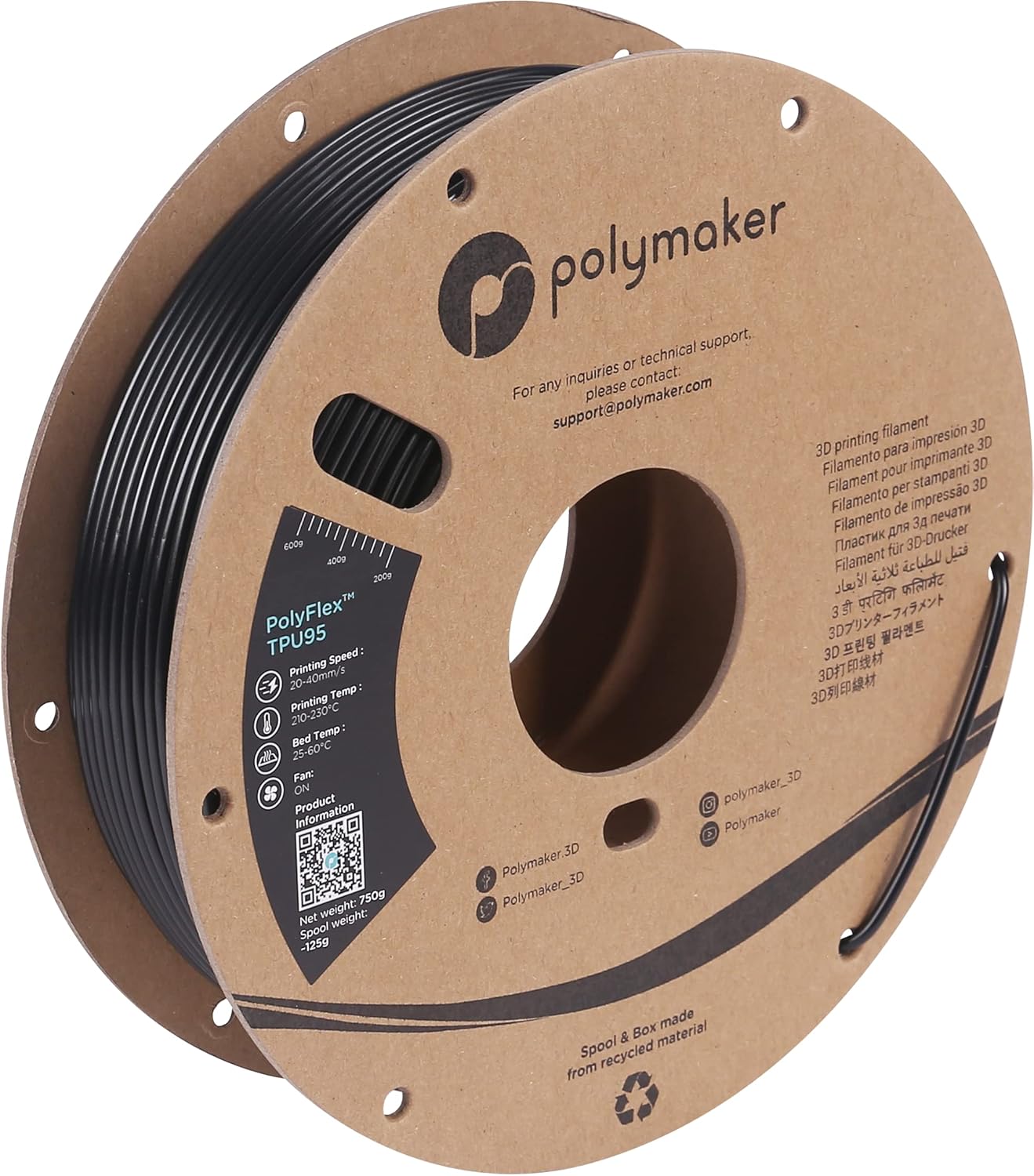 Amazon.com: Polymaker TPU Filament 2.85mm Black, 0.75kg Shore 90A ...