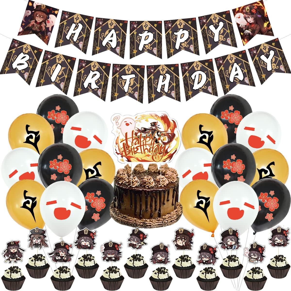 Genshin Impact Hu Tao Party Decorations 32PCS Birthday Party Supplies ...