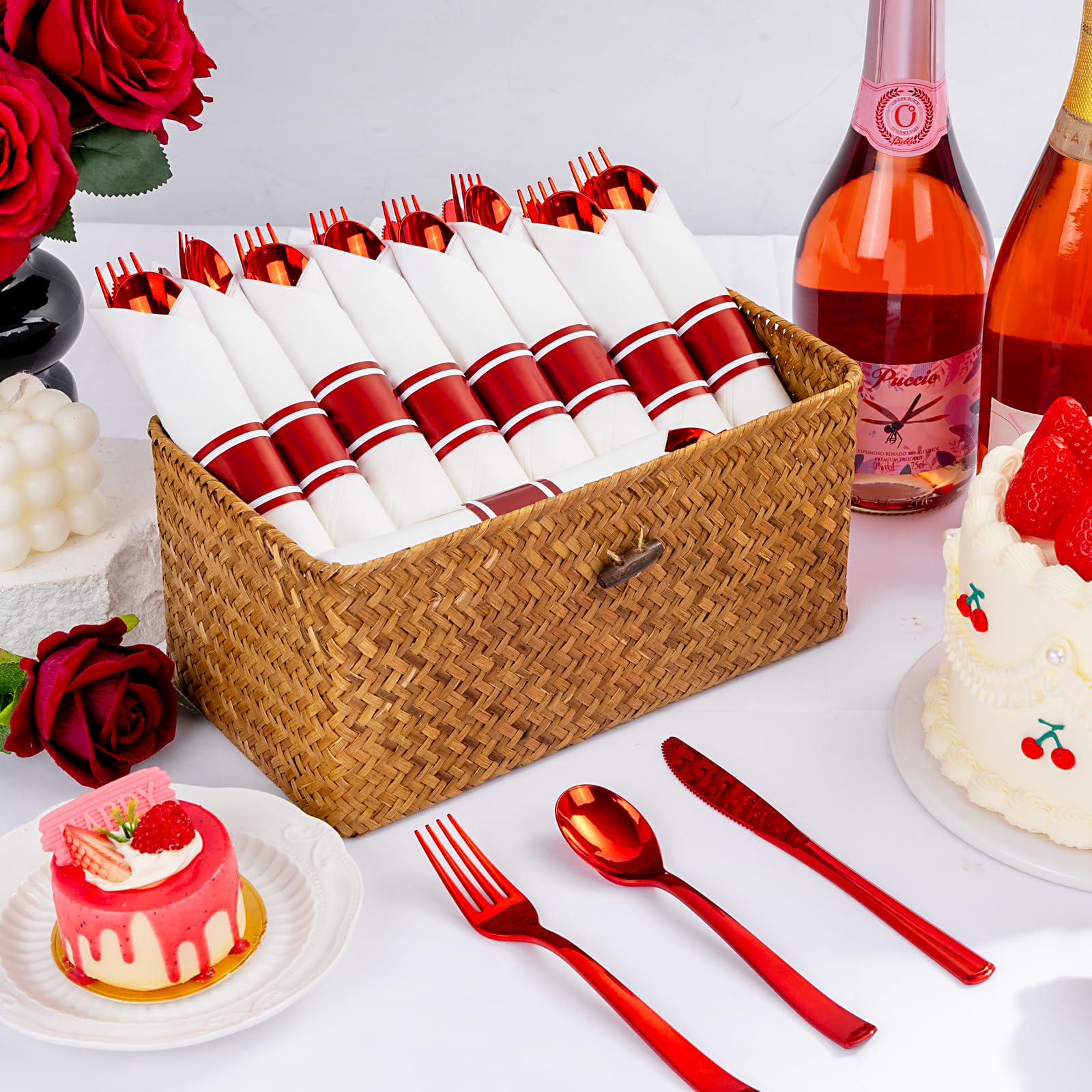 Snapklik.com : Joyido 400PCS Pre Rolled Red Plastic Silverware Sets ...