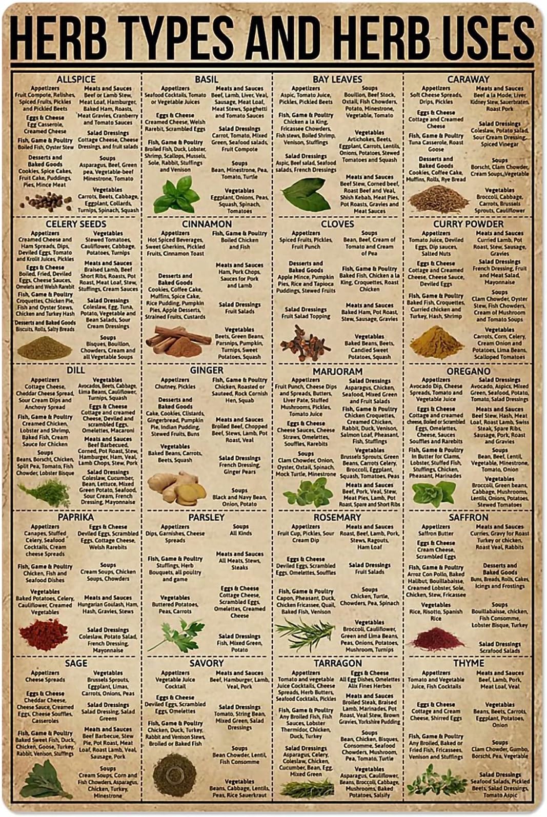 Amazon.com: Herb Types and Herb Uses Tin Sign Knowledge Popular Science ...