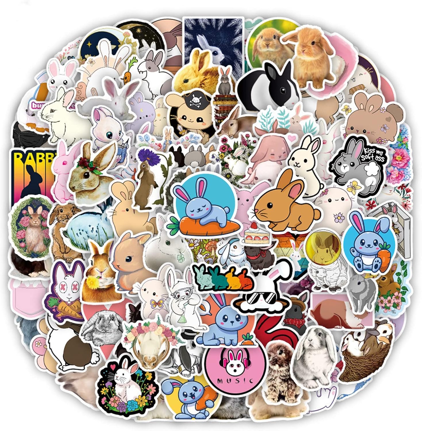 Amazon.com: Cute Rabbit Stickers for Kids Girls Teens,100PCS Aesthetic ...