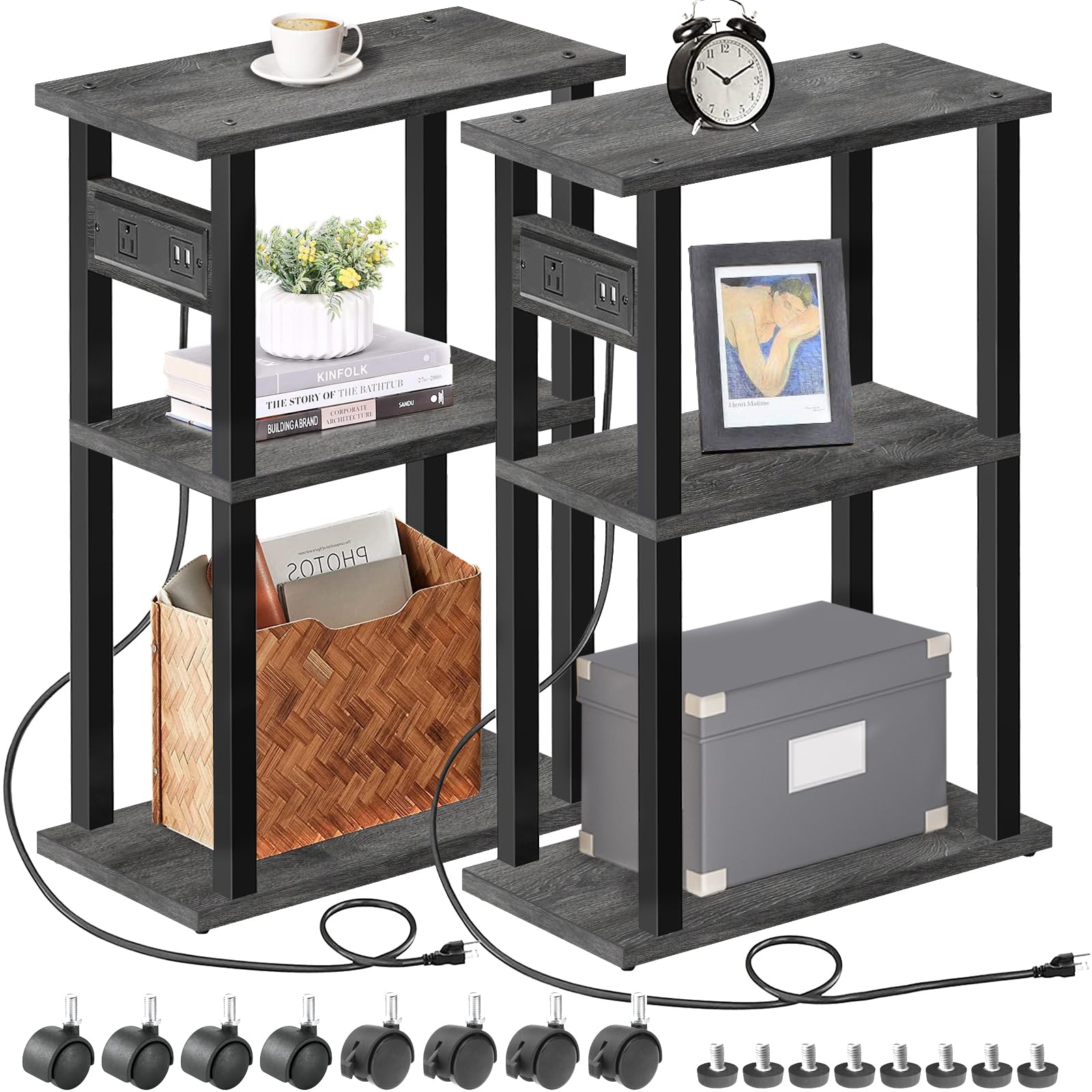 Amazon.com: TUTOTAK Small Narrow Side Table with Charging Station, Set ...