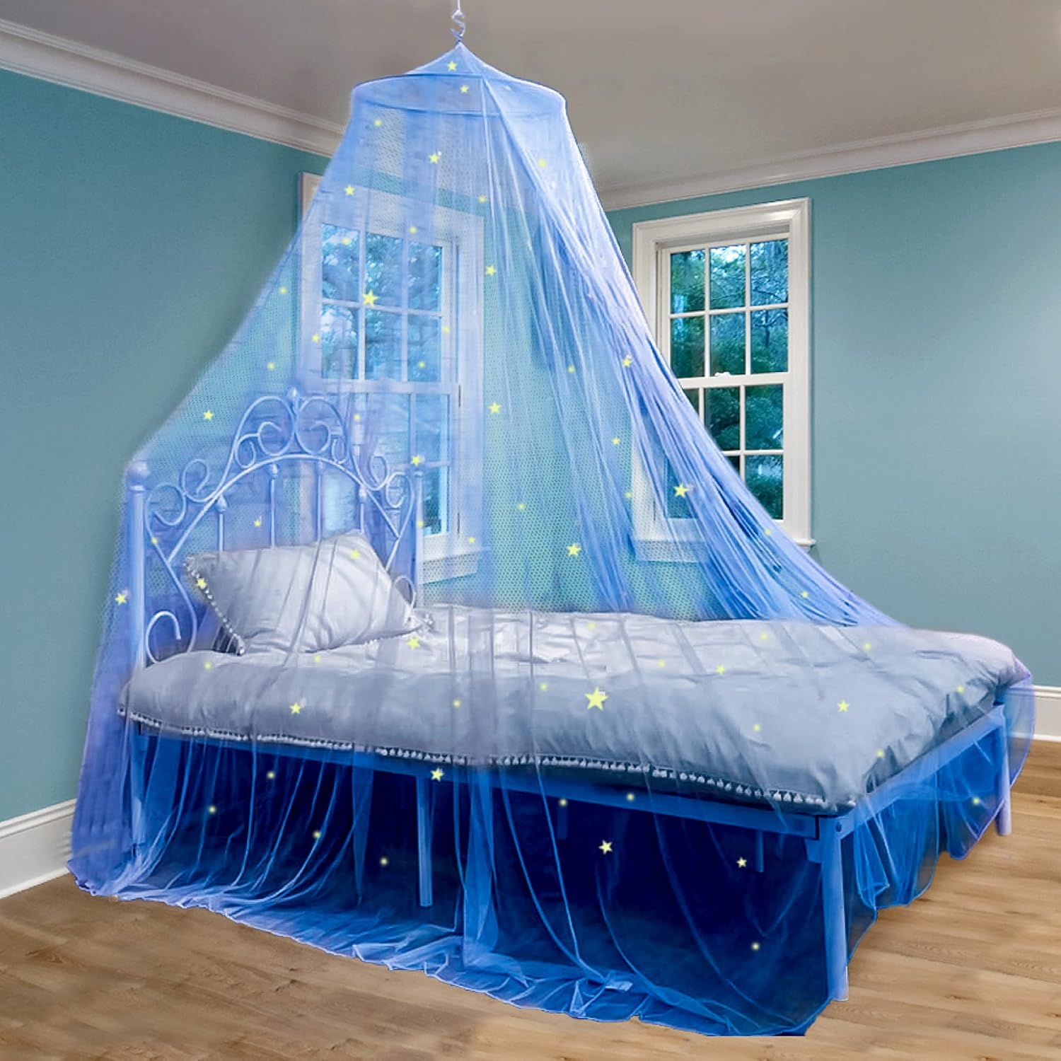 Amazon.com: Blue Bed Canopy with Glowing Stars for Girls and Boys, Kids ...