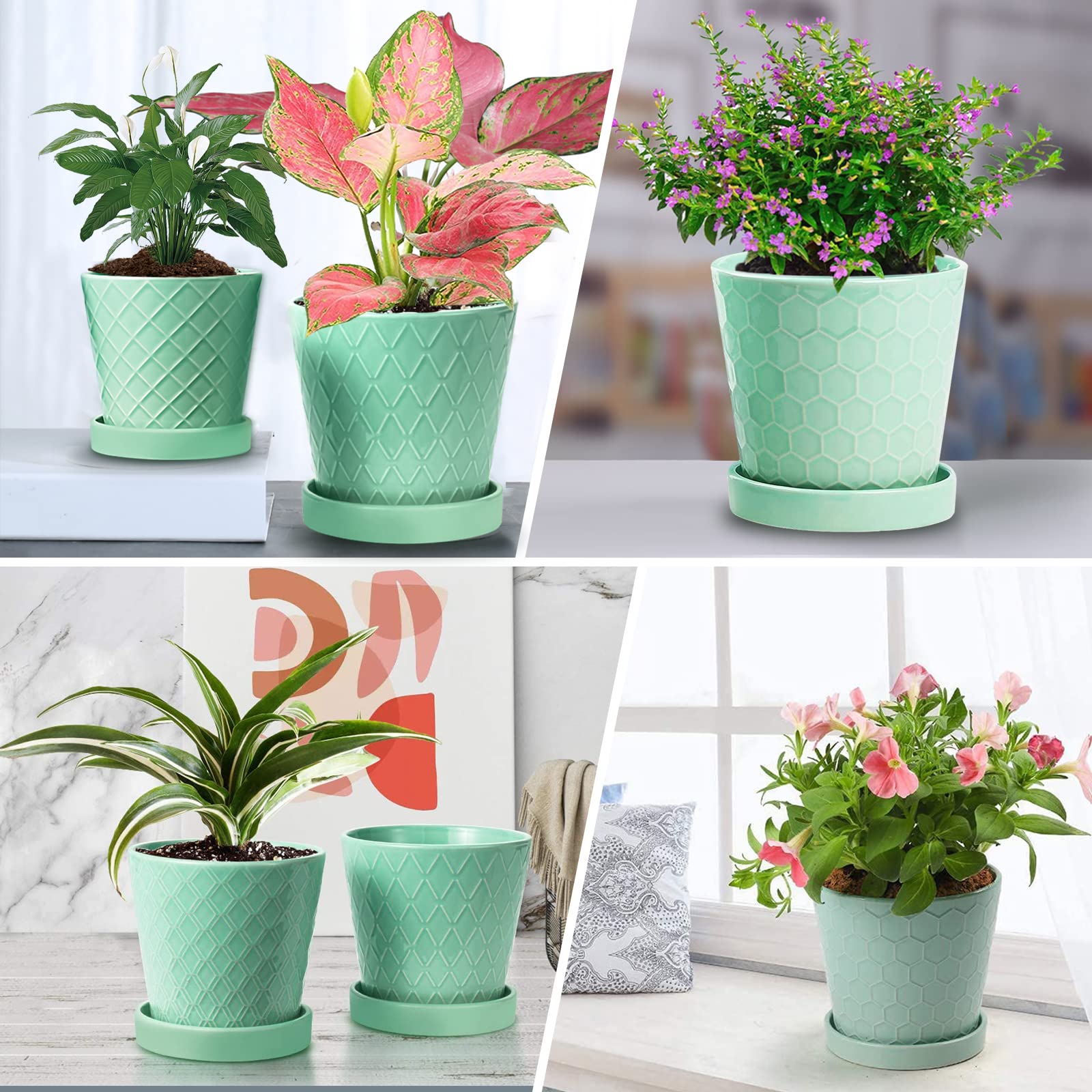 5 Inch Ceramic Flower Pots Square Planter Pots, Set Of 2 Small