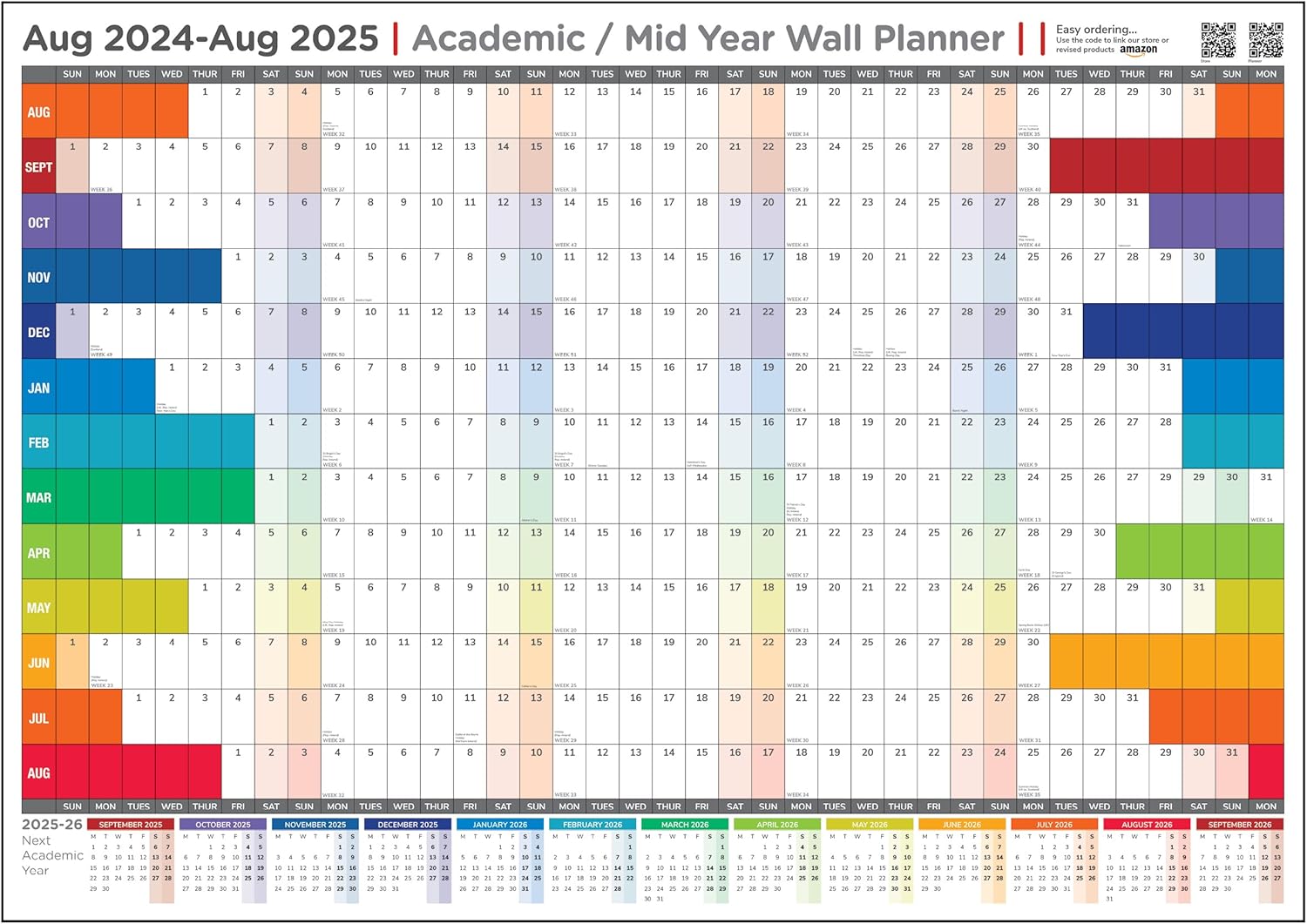 Academic Wall Planner 2024/25 | A2 (42cmx59.4cm) | August 2024-25 ...
