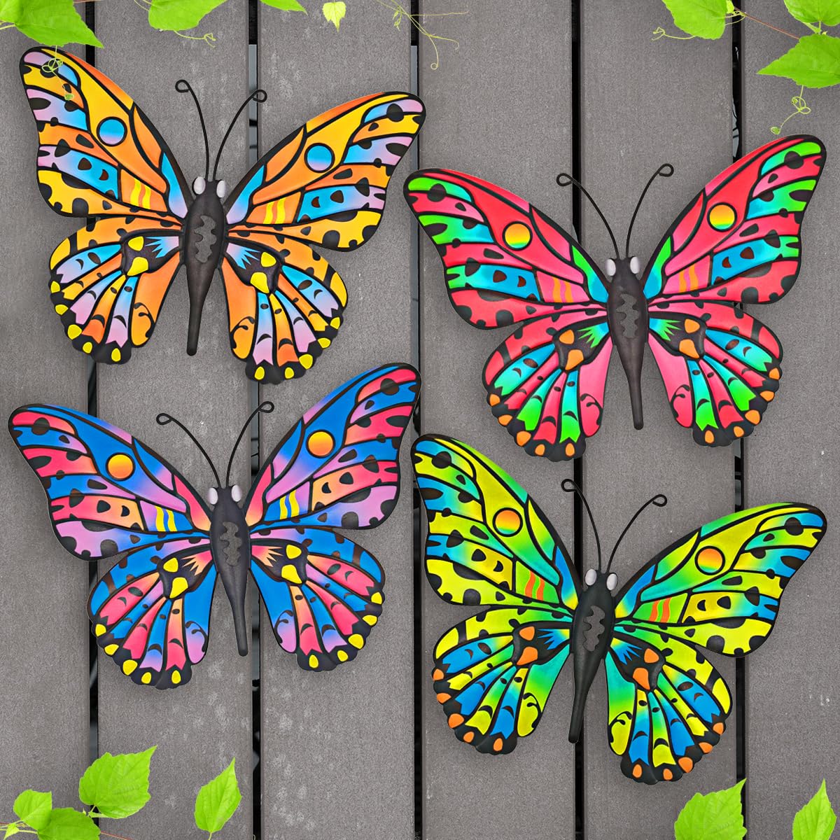 Amazon.com : 4 Pack Outdoor Butterfly Wall Decor - 9.6 inches Metal ...