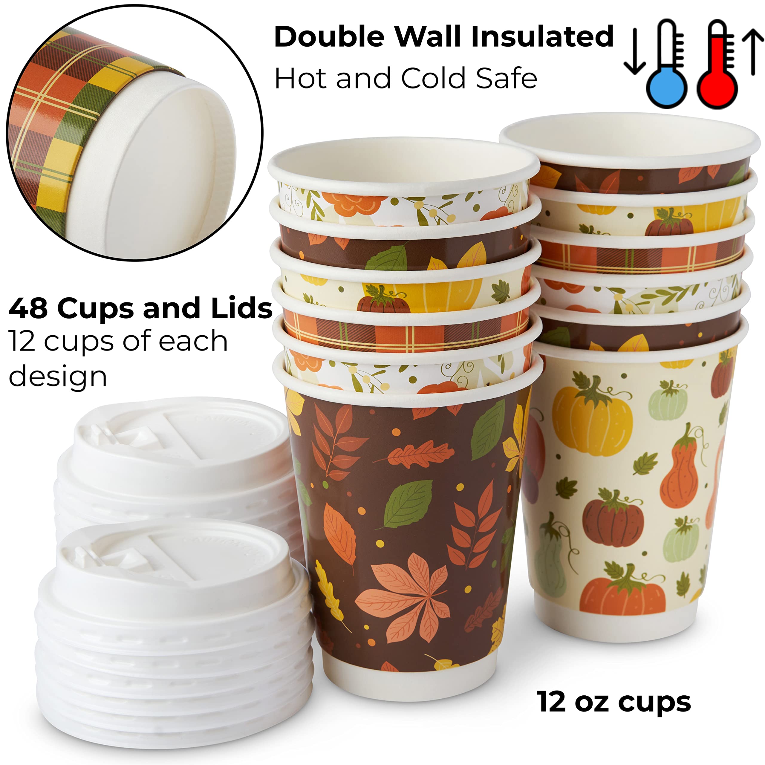 ROYAL BLUEBONNET 48 Fall Disposable Coffee Cups with Lids â€“ 12 oz ...