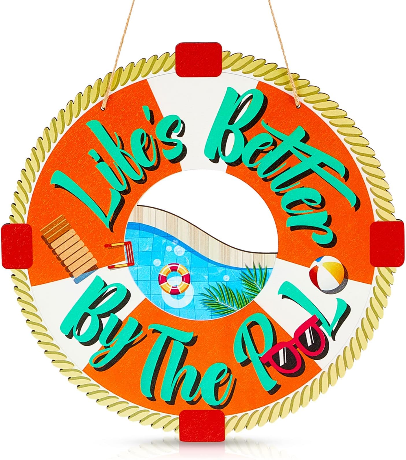 Amazon.com : Pool Signs Wooden Lifesaver Rings Outdoor Pool Decor ...