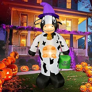 JOYEASE 4 FT Halloween Inflatable Cow Decorations LED Lighted Blow Up ...