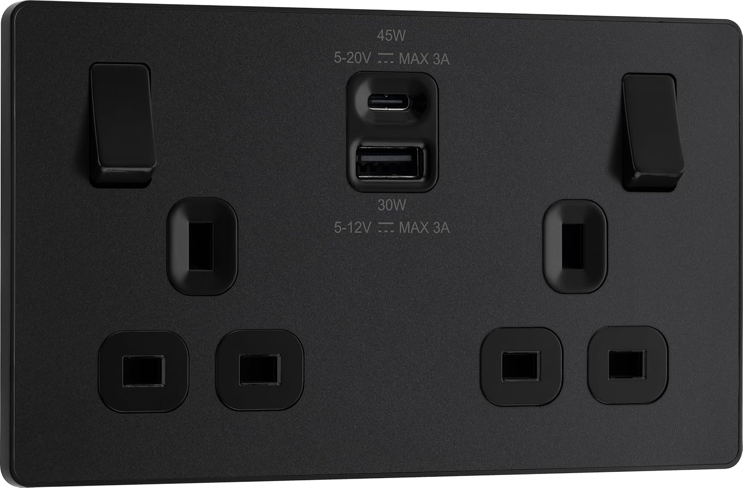 BG Electrical 45W Double Switched Power Wall Plug Socket with Super ...