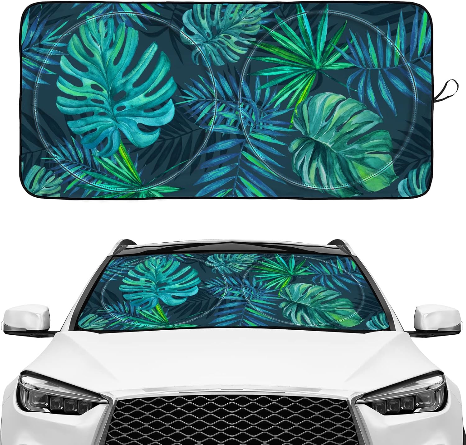 Amazon.com: Turquoise Tropical Green Palm Leaves Windshield Sunshade ...