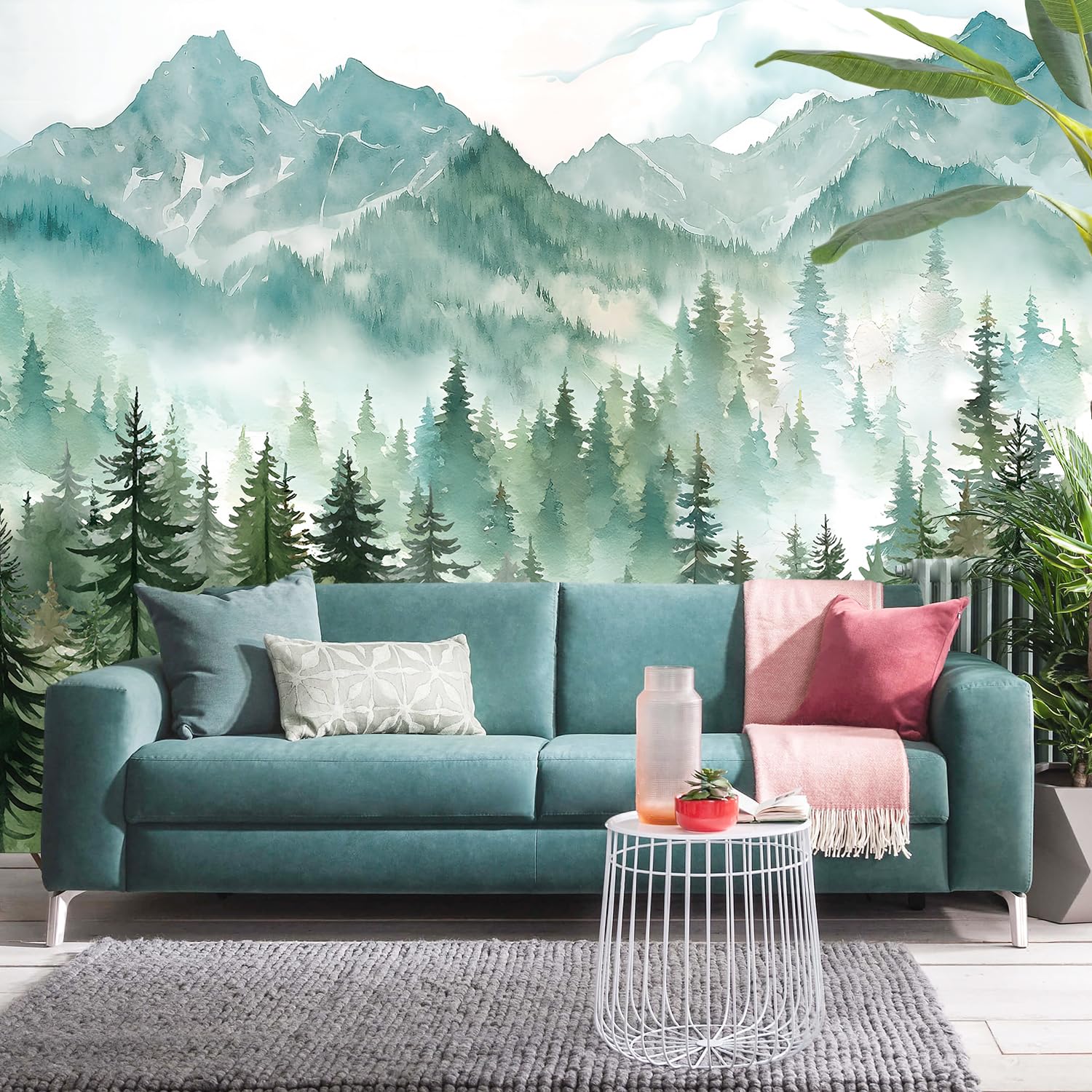 TOARTi Foggy Forest Wallpaper Green Forest Wall Mural for Living Room ...