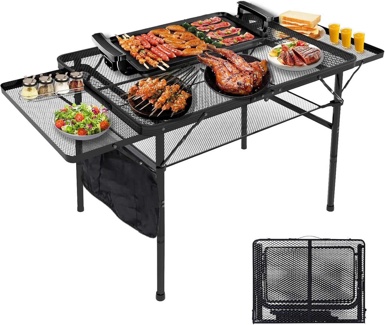 Amazon.com : Folding Grill Table With 2 Wing Panels, Portable Camping ...