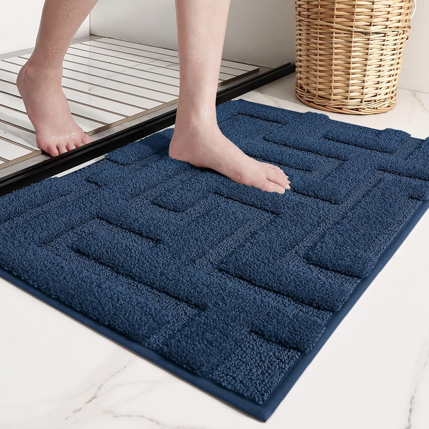 Amazon.com: Color&Geometry Navy Blue Bathroom Rug - Refresh Your ...