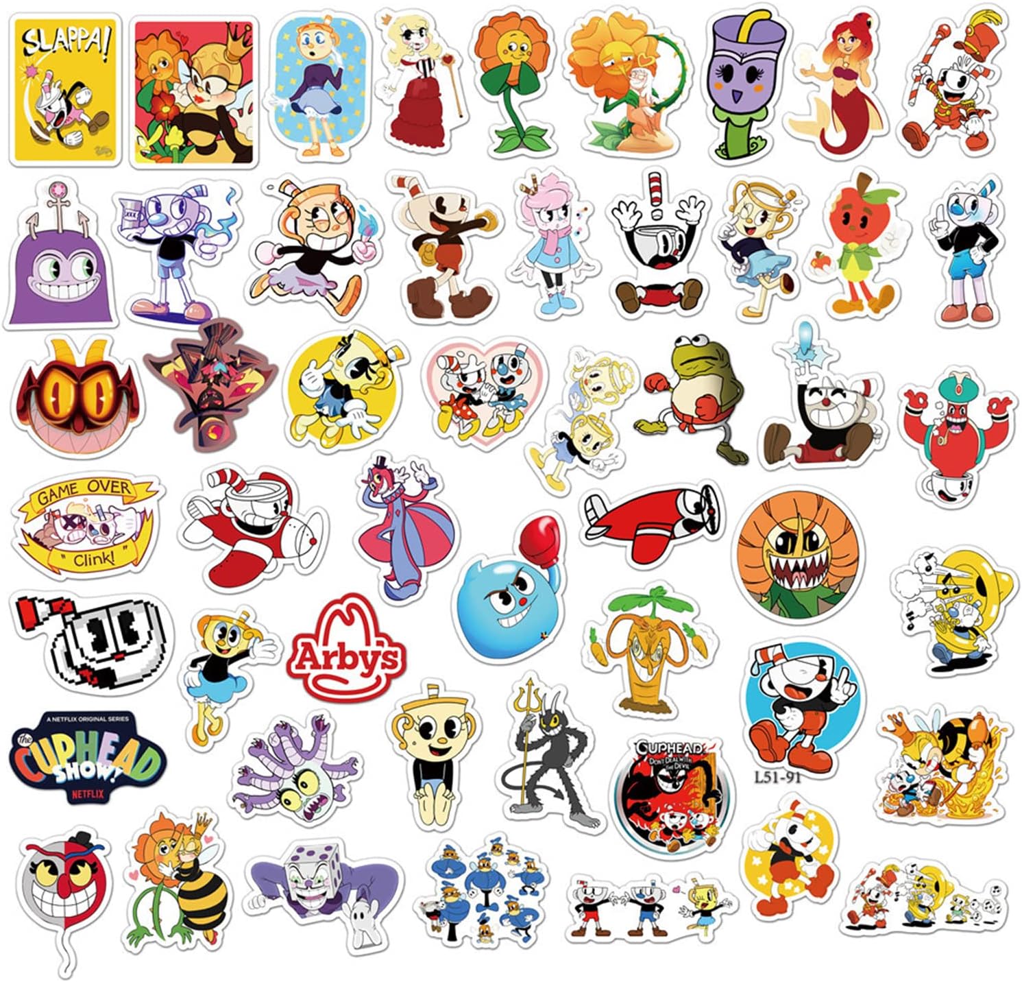 Cuphead Theme Stickers – simyron 100Pieces Anime Cuphead Stickers ...