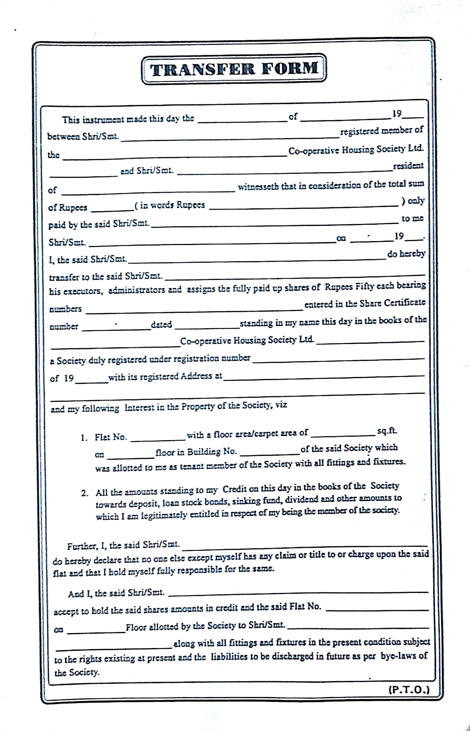 Bapuji Share Transfer Form Cooperative housing Society - Pack of One ...
