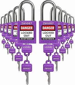 TRADESAFE Lockout Tagout Locks Set - 10 Purple Keyed Alike Padlocks, 2 ...