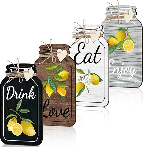Amazon.com: Weysat 4 Pcs Lemon Kitchen Wall Decor Mason Jar Shaped ...