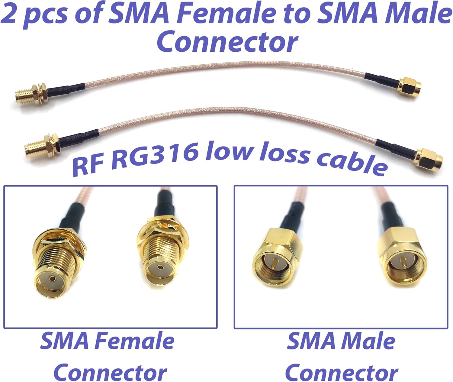 GP Electric Pack of 2 RF RG316 SMA Male to SMA Female Nut Bulkhead ...