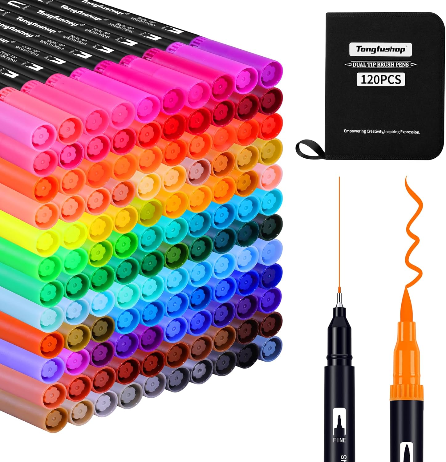 Tongfushop 120 Dual Tip Colouring Pens, Fineliners Felt Tip Brush Pens ...