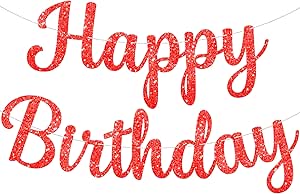 Amazon.com: KatchOn Glitter Red Happy Birthday Banner - Prestrung, 10 ...