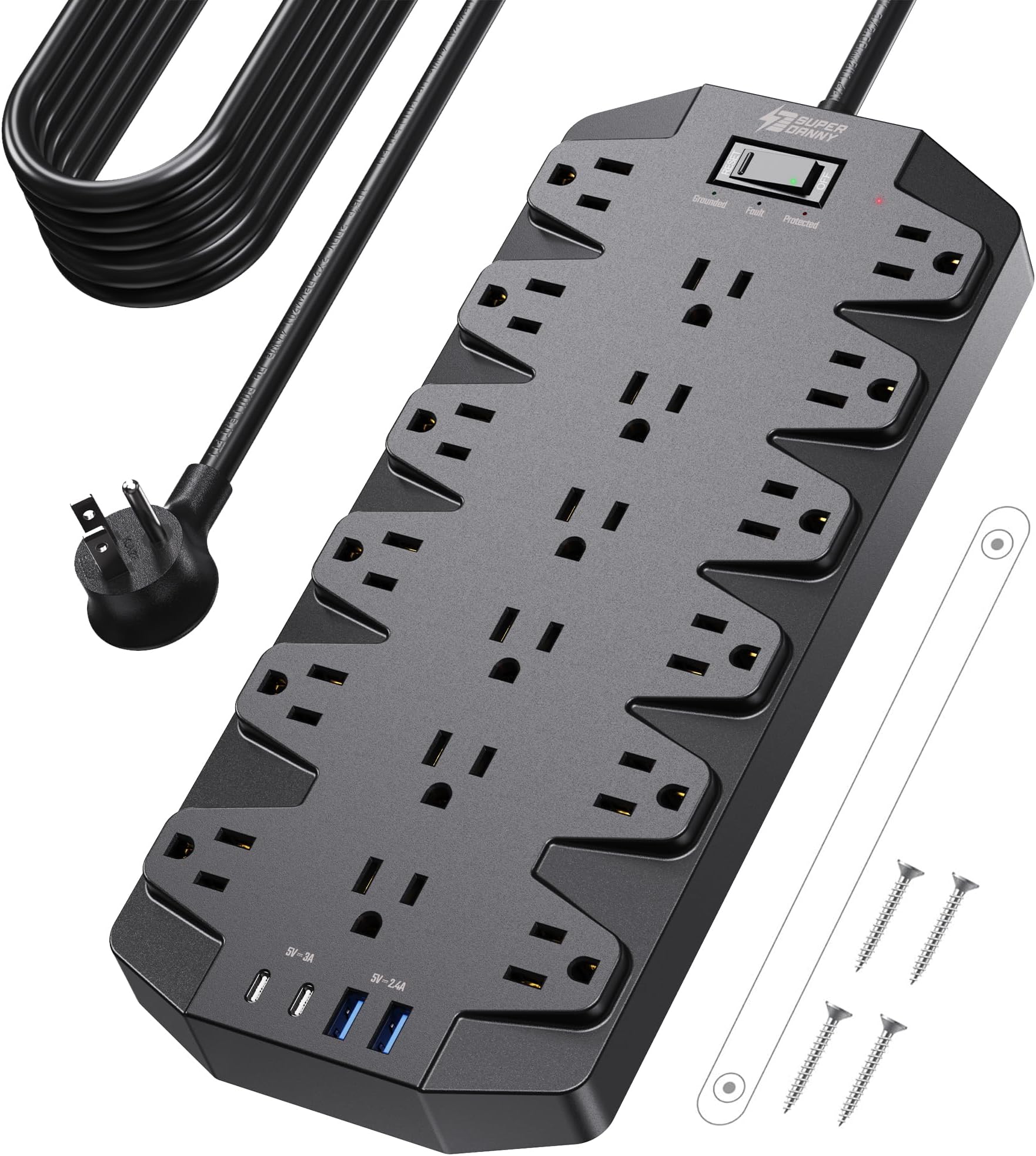Amazon.com: Power Strip with USB, SUPERDANNY Surge Protector with 22 AC ...