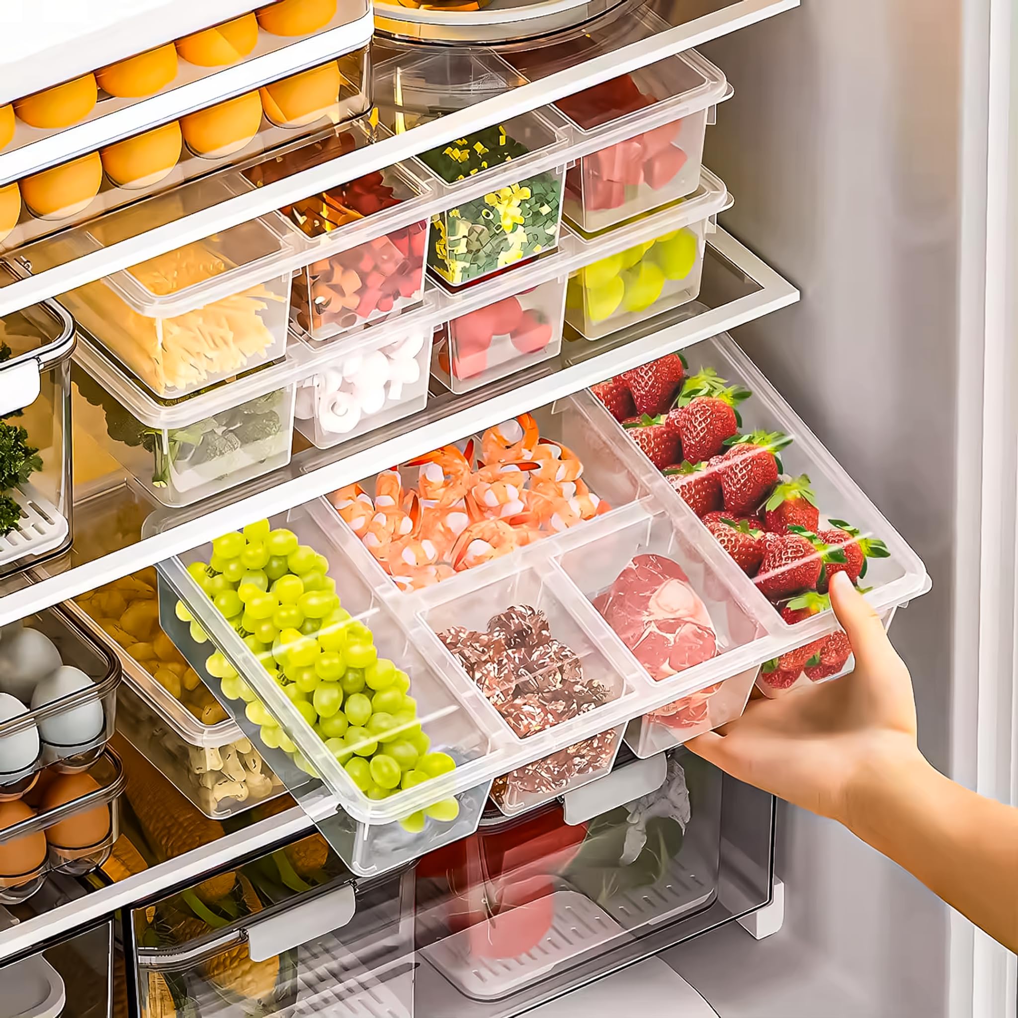 TEX-RO Fridge Storage Boxes, Fridge Organizer With 5 Compartment Fridge ...