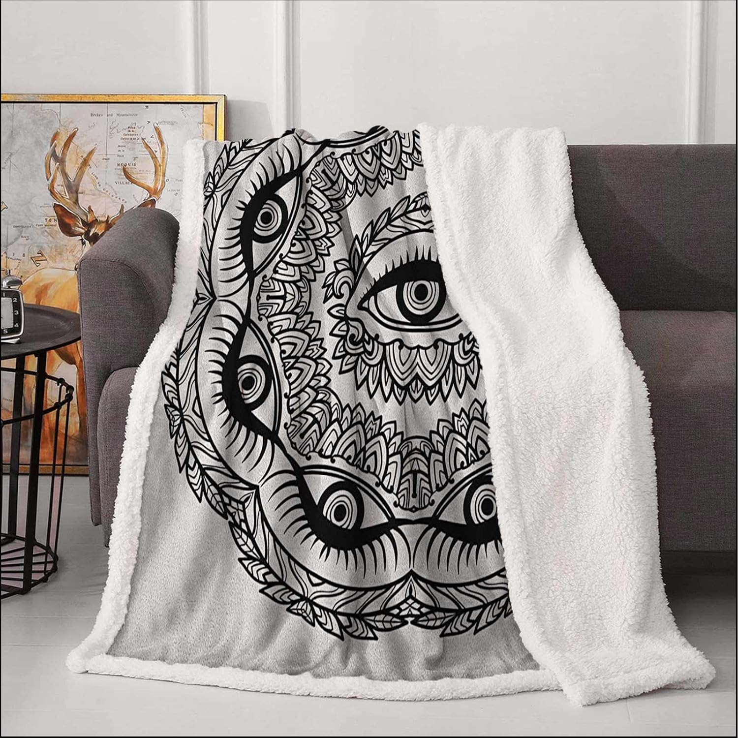 Amazon.com: Black White Sherpa Blanket Throw Size Occult Fleece Blanket ...