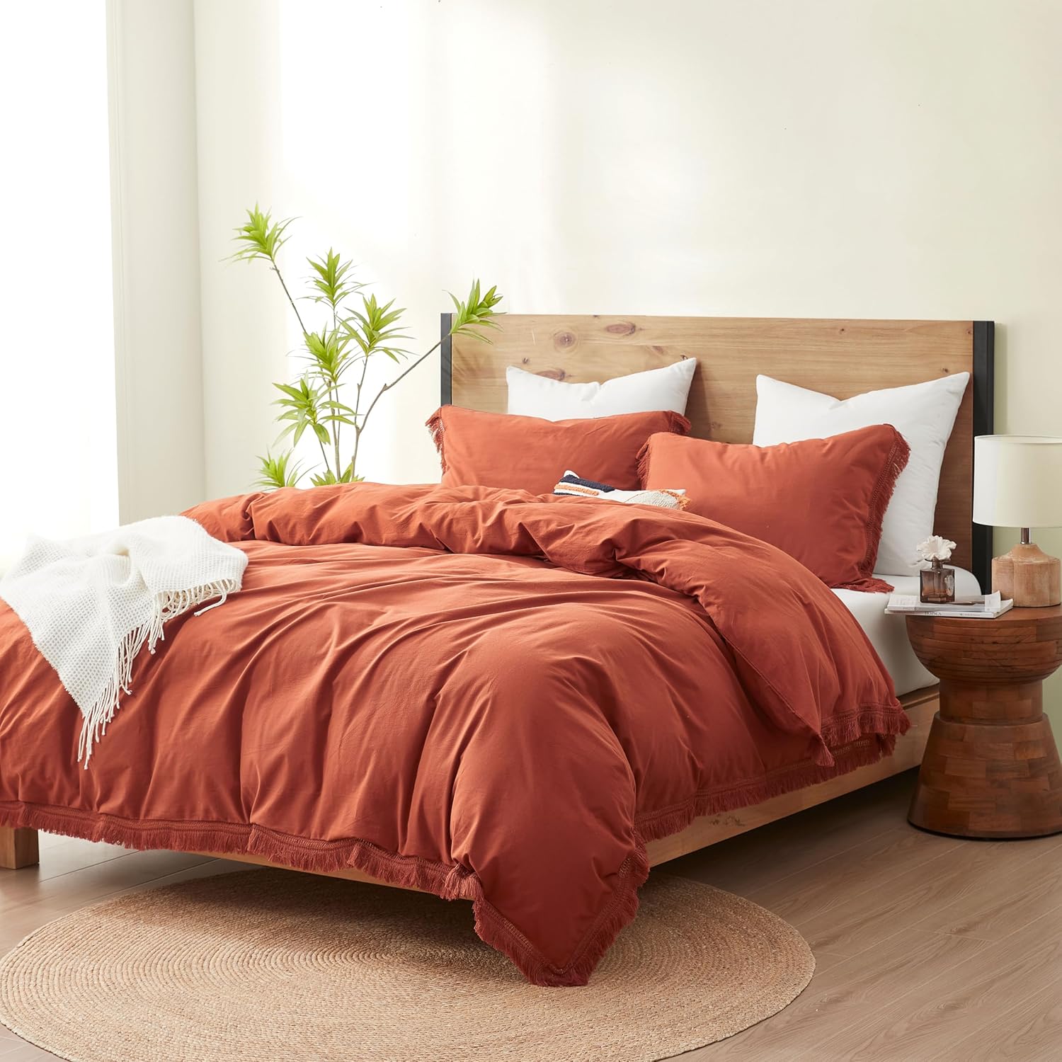 Amazon.com: spugcolurfly Terracotta Burnt Orange Duvet Cover Queen Size ...