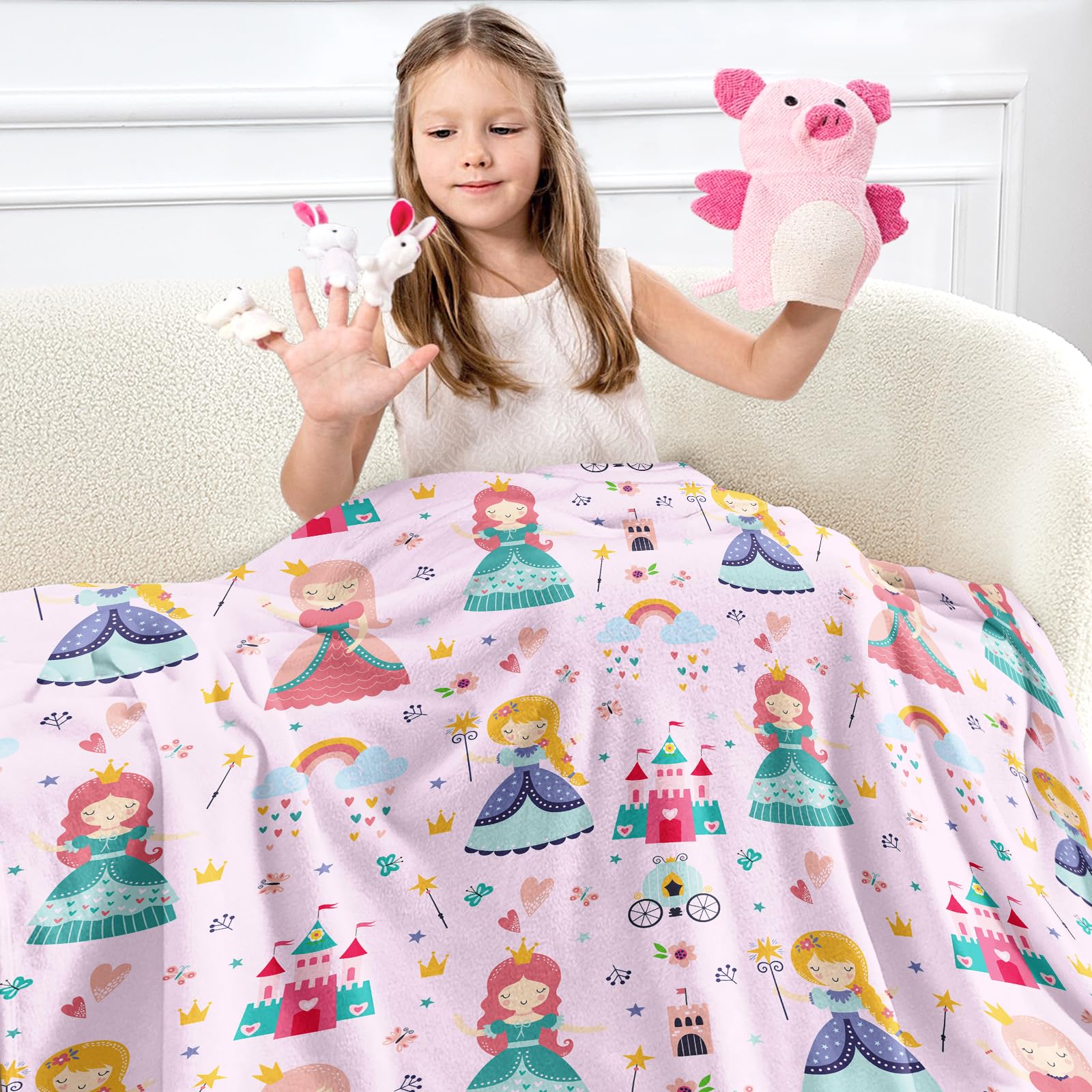 Amazon.com: Wajade Kids Pink Princess Blanket for Girls Soft Fleece ...